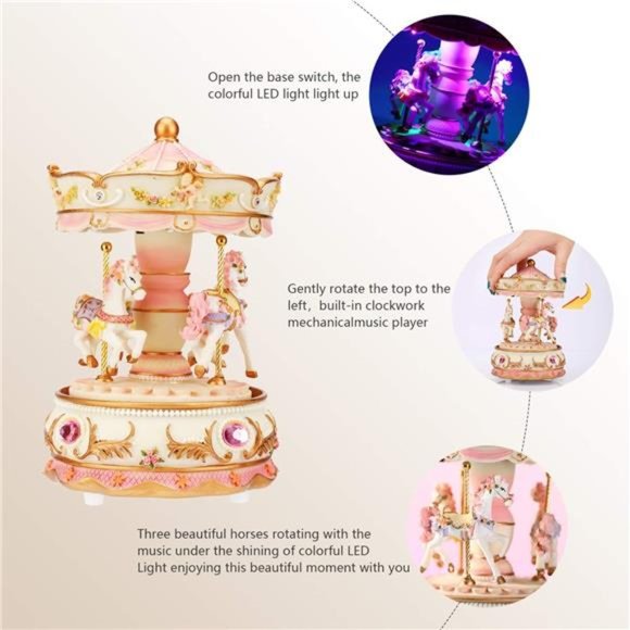 Toys | Gift Wrapped Music Box Carousel Horse Color Changing Led Lights ...